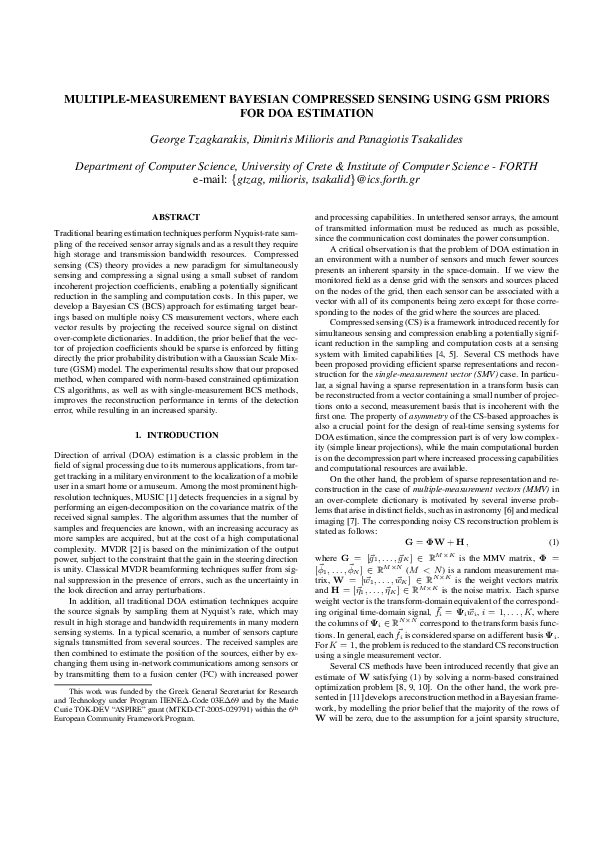(PDF) Multiple-measurement Bayesian compressed sensing using GSM priors for DOA estimation