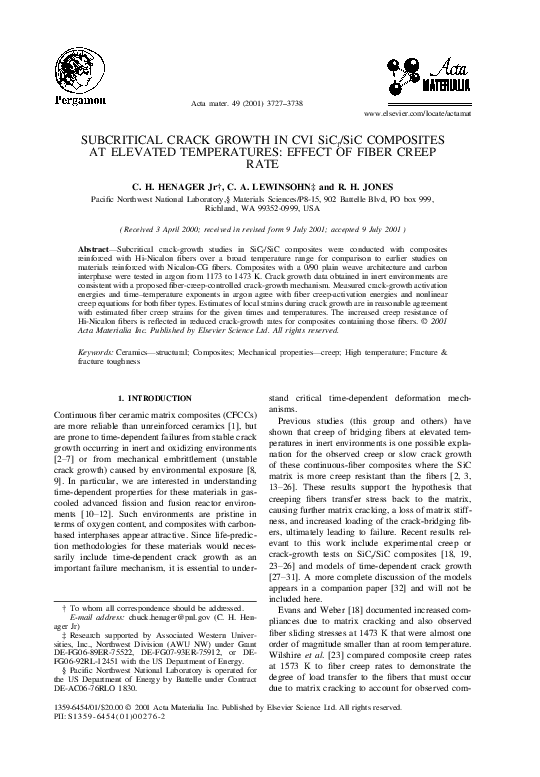 (PDF) Subcritical crack growth in CVI SiCf/SiC composites at elevated ...