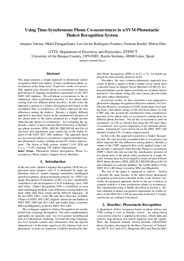 (PDF) Using Time-Synchronous Phone Co-occurrences in a SVM-Phonotactic Dialect Recognition System