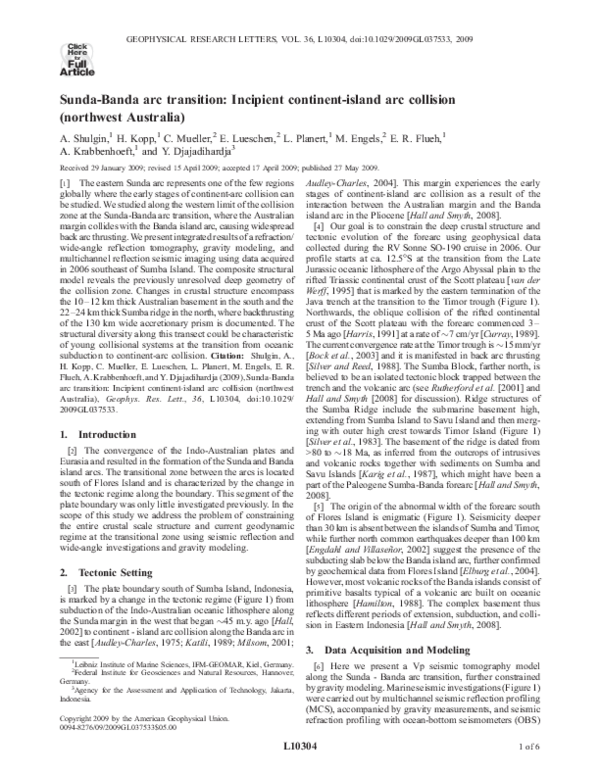 (PDF) Sunda-Banda arc transition: Incipient continent-island arc ...
