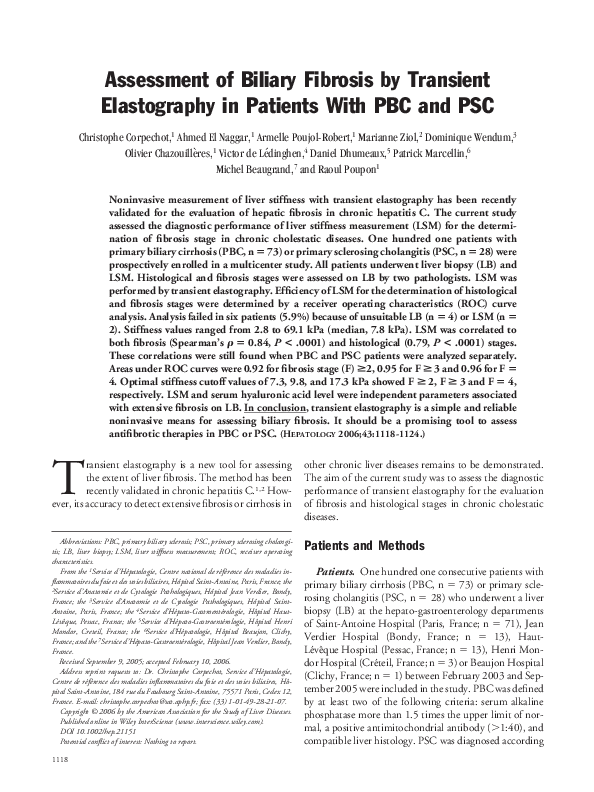 (PDF) Assessment of biliary fibrosis by transient elastography in ...
