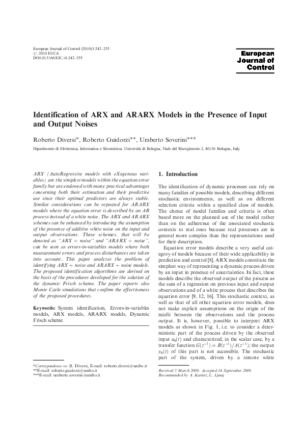 Pdf Identification Of Arx And Ararx Models In The Presence Of Input And Output Noises