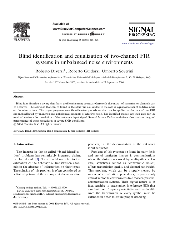 (PDF) Blind identification and equalization of two-channel FIR systems in unbalanced noise ...