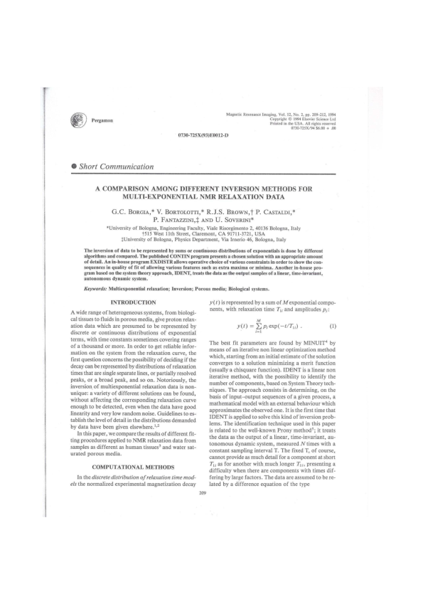 (PDF) A comparison among different inversion methods for multi-exponential NMR relaxation data