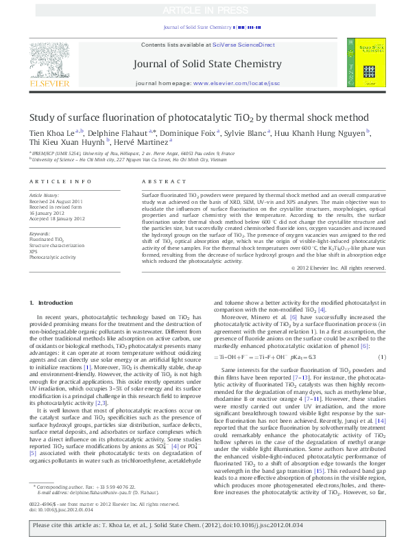 (PDF) Study of surface fluorination of photocatalytic TiO2 by thermal shock method