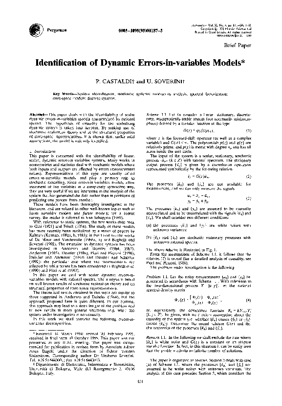 Pdf Identification Of Dynamic Errors In Variables Models Approaches Based On Two Dimensional