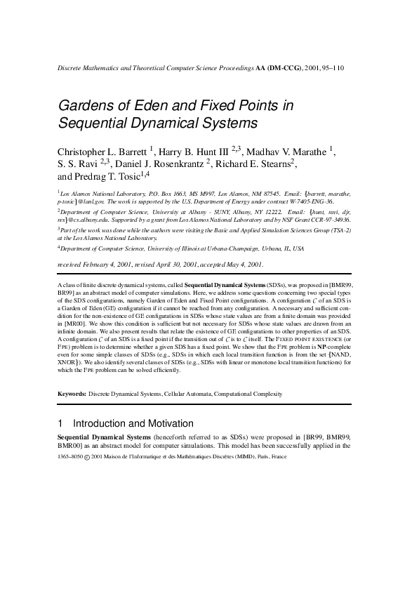 (PDF) Gardens of Eden and fixed points in sequential dynamical systems