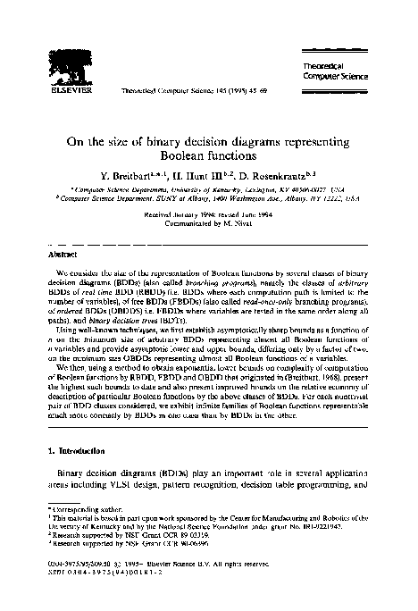 (PDF) On the size of binary decision diagrams representing Boolean functions