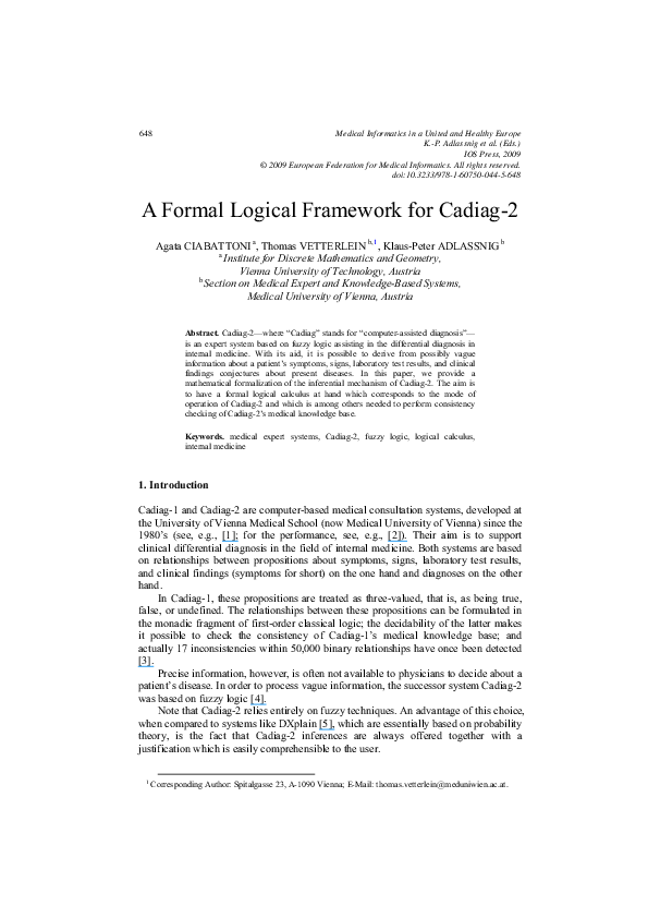 (PDF) A formal logical framework for Cadiag-2