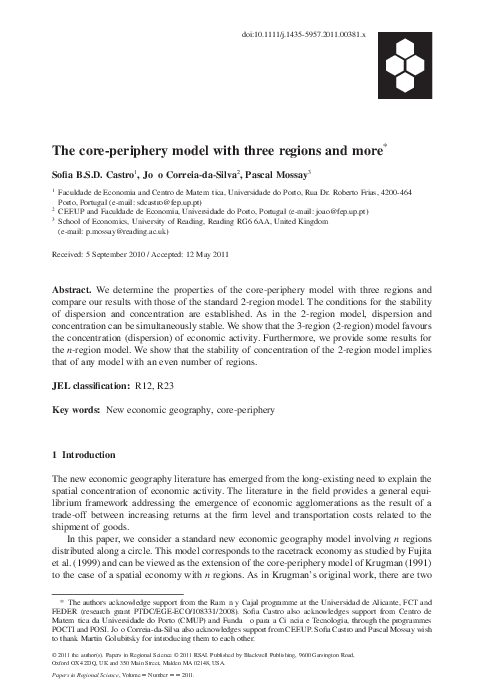 (PDF) The core-periphery model with three regions and more*