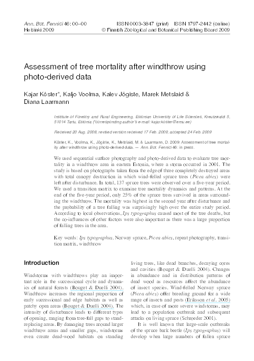 (PDF) Assessment of Tree Mortality After Windthrow using Photo-Derived Data