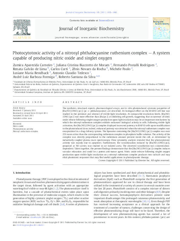 (PDF) Photocytotoxic activity of a nitrosyl phthalocyanine ruthenium complex — A system capable ...