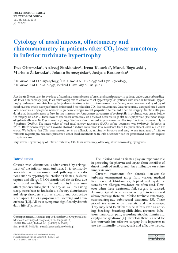 (PDF) Cytology of nasal mucosa, olfactometry and rhinomanometry in ...