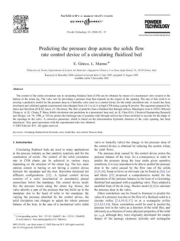 (PDF) Predicting the pressure drop across the solids flow rate control device of a circulating ...