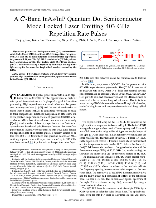 (PDF) 312-fs pulse generation from a passive C-band InAs/InP quantum dot mode-locked laser ...
