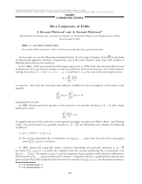 (PDF) On a conjecture of Erdos