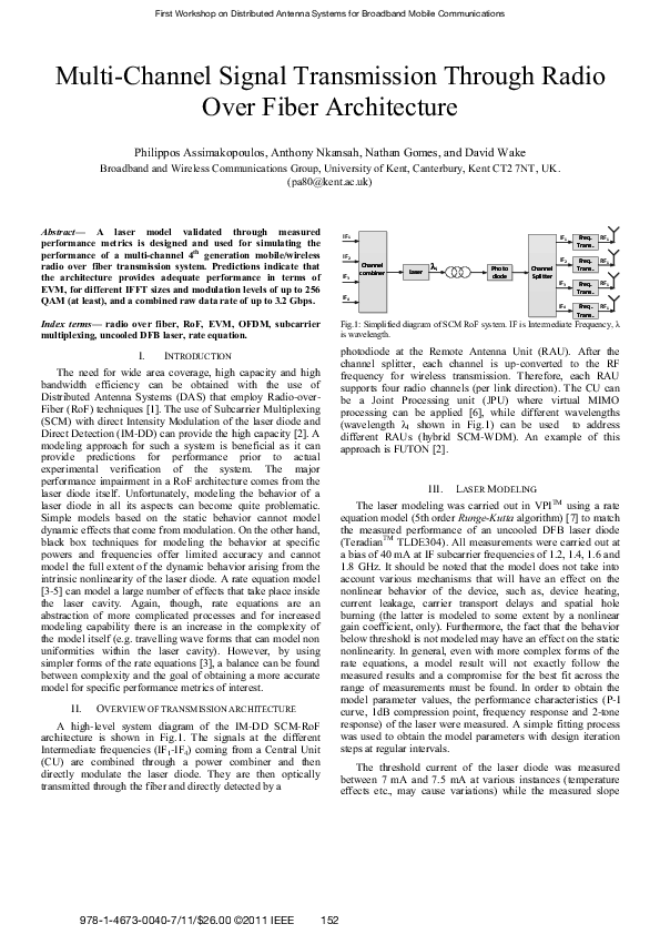 (PDF) Multi-channel signal transmission through radio over fiber ...