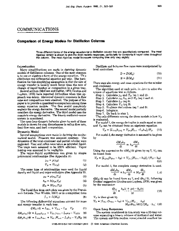 (PDF) Comparison of energy models for distillation columns