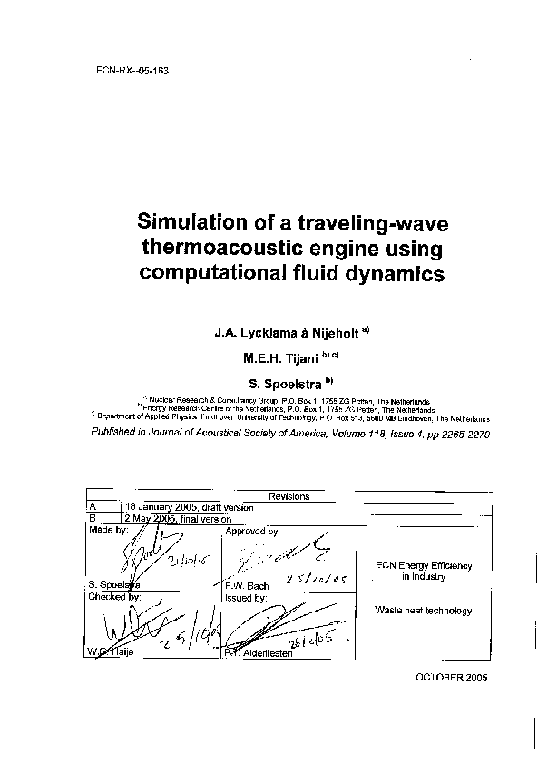 (PDF) Simulation of a traveling-wave thermoacoustic engine using ...
