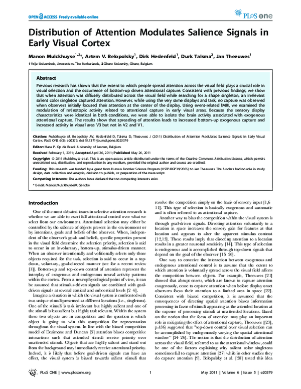 Pdf Distribution Of Attention Modulates Salience Signals In Early Visual Cortex