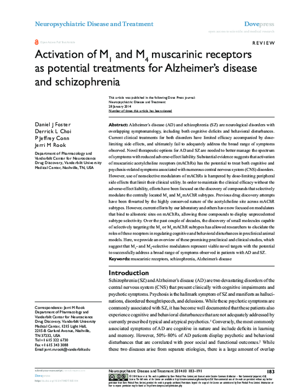 (PDF) Allosteric modulation of the M1 muscarinic acetylcholine receptor: improving cognition and ...
