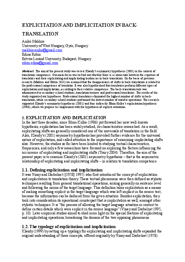 (DOC) Explicitation and Implicitation in Back-translation