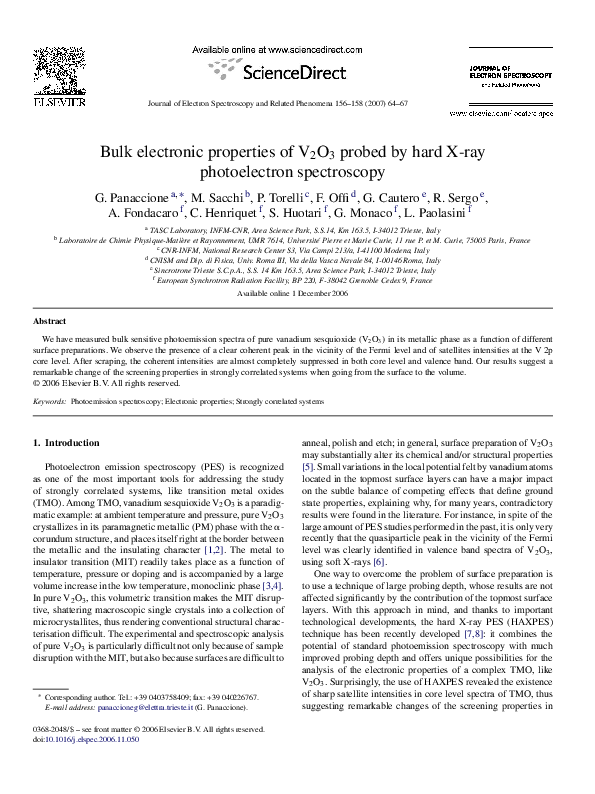 (PDF) Bulk electronic properties of V2O3 probed by hard X-ray ...