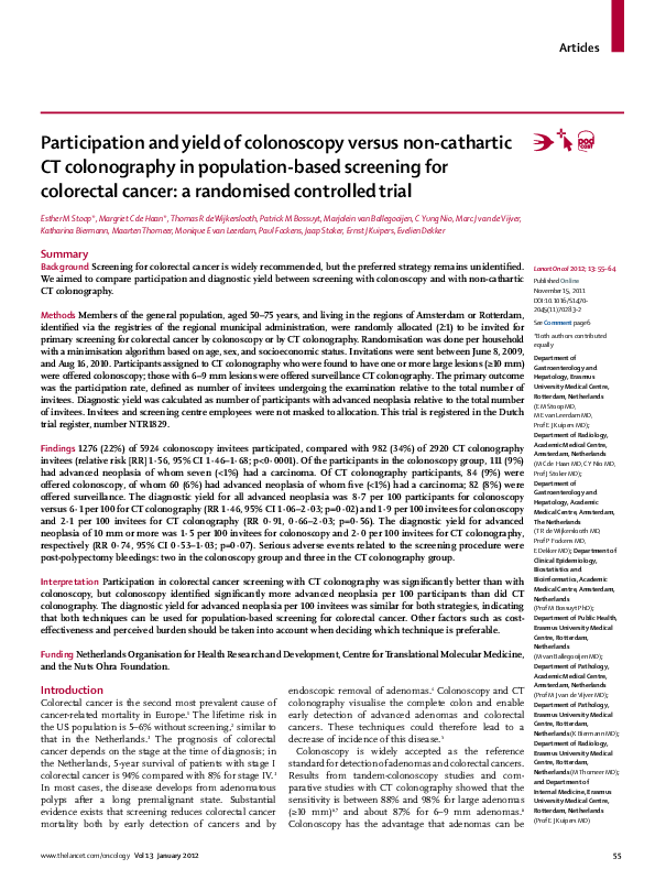 (PDF) Participation and yield of colonoscopy versus non-cathartic CT ...