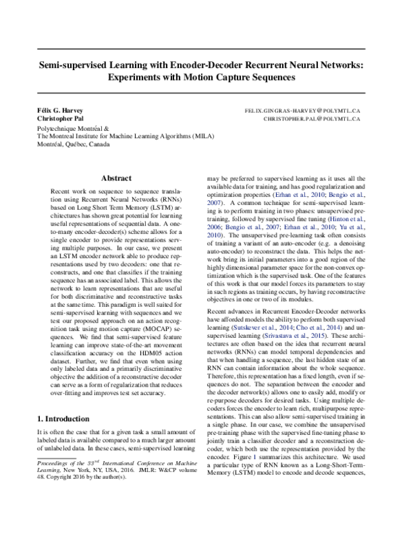 Pdf Semi Supervised Learning With Encoder Decoder Recurrent Neural Networks Experiments With