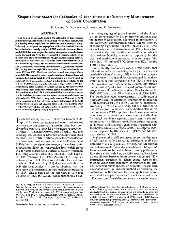 (PDF) Simple Linear Model for Calibration of Time Domain Reflectometry Measurements on Solute ...