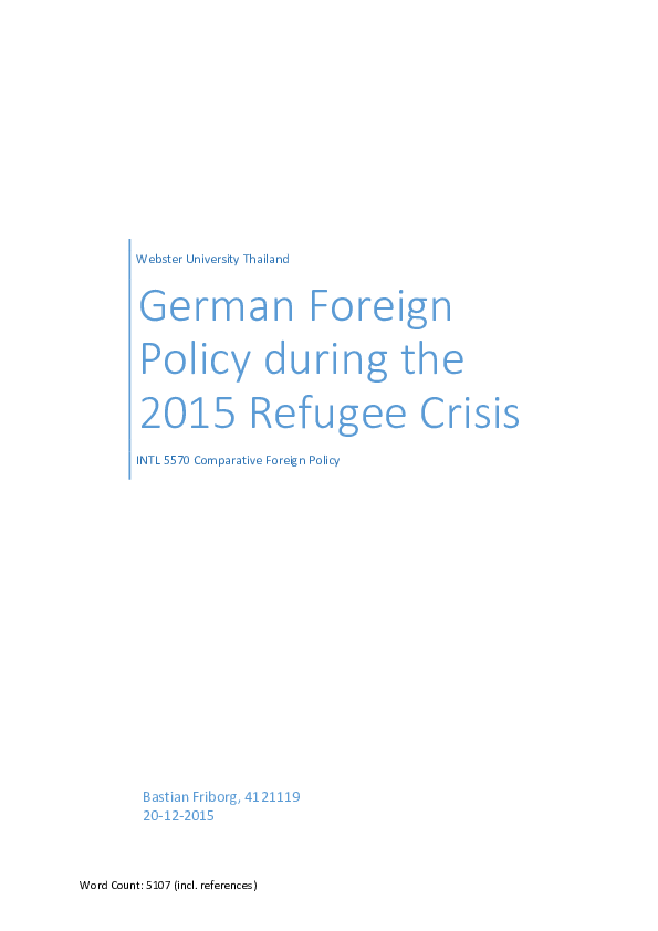 (PDF) German Foreign Policy during the 2015 Refugee Crisis: A Comparison