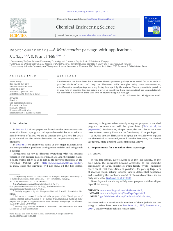 (PDF) ReactionKinetics—A Mathematica package with applications