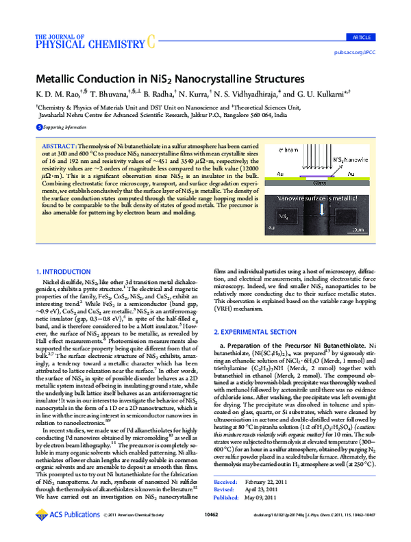 (PDF) Metallic Conduction in NiS 2 Nanocrystalline Structures