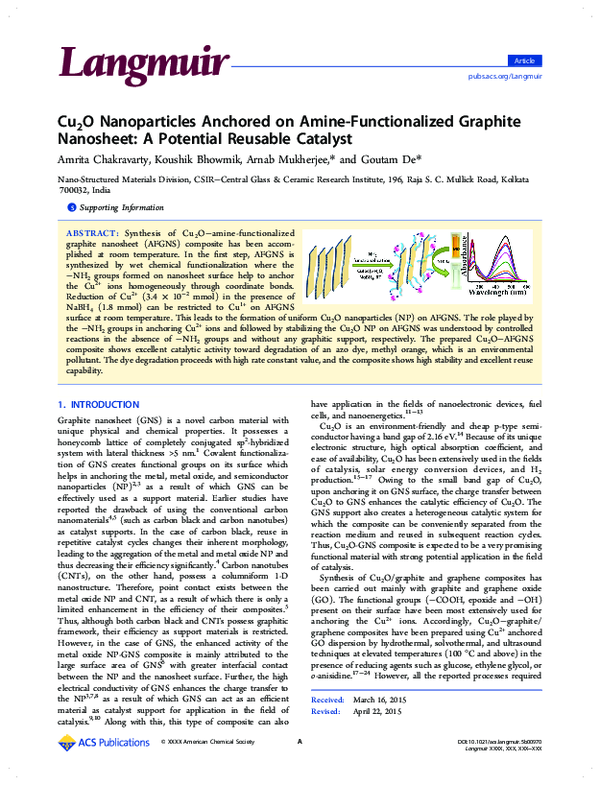 (PDF) Cu2O Nanoparticles Anchored on Amine Functionalized Graphite ...