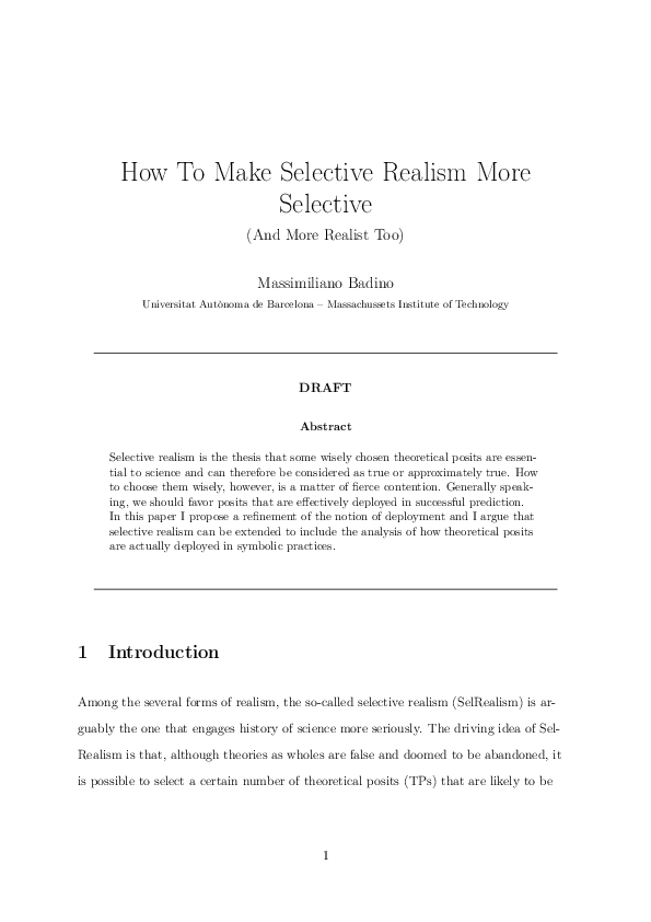 (PDF) How To Make Selective Realism More Selective (And More Realist Too)