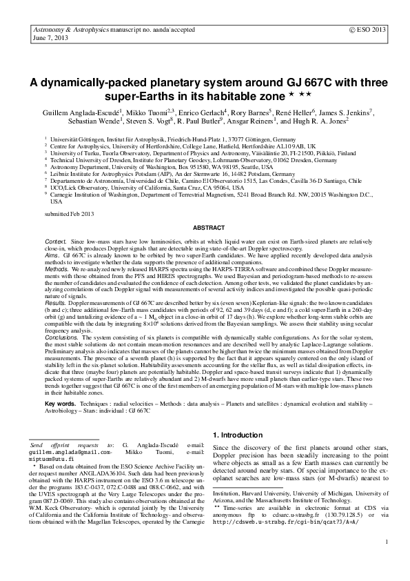 (PDF) A dynamically-packed planetary system around GJ 667C with three ...