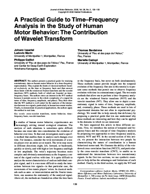 (PDF) A Practical Guide to Time—Frequency Analysis in the Study of ...