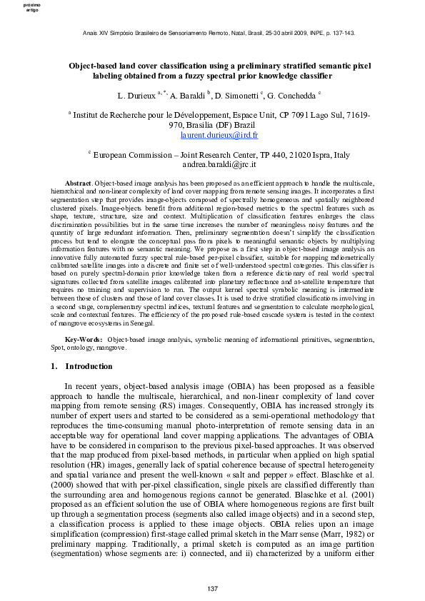 Pdf Object Based Land Cover Classification Using A Preliminary Stratified Semantic Pixel
