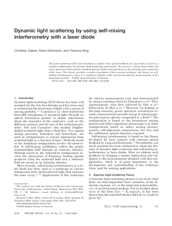 (PDF) Dynamic light scattering by using self-mixing interferometry with ...