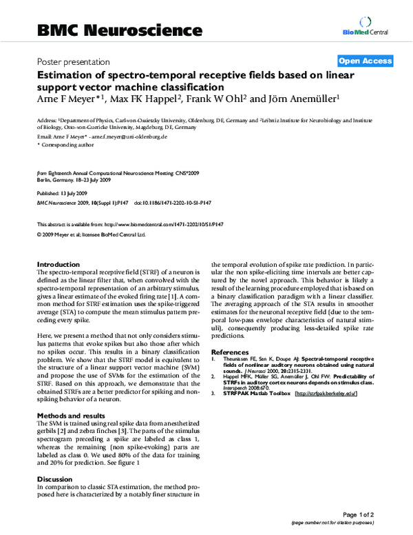 Pdf Estimation Of Spectro Temporal Receptive Fields Based On Linear