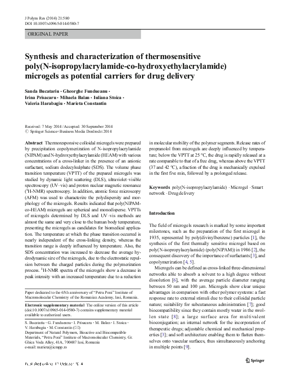 (PDF) Synthesis and characterization of thermosensitive and pH-sensitive block copolymers based ...