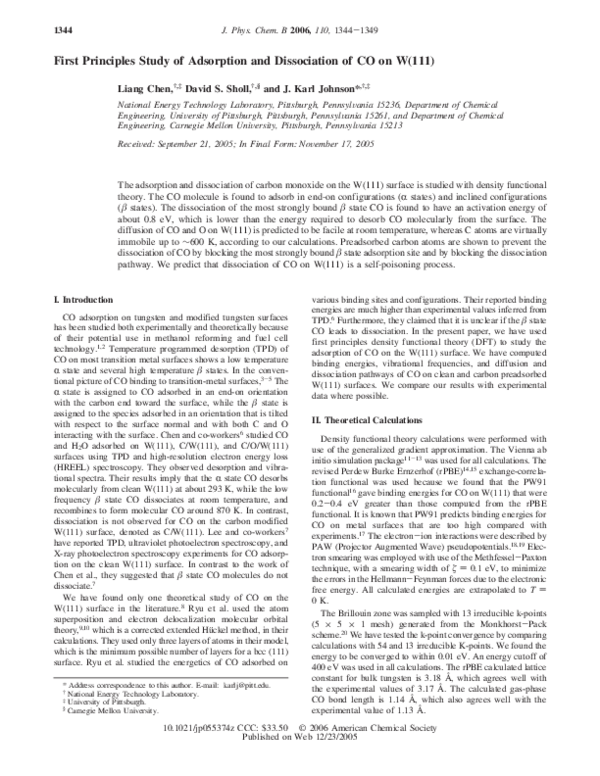 (PDF) A first principles study of the adsorption and dissociation of ...