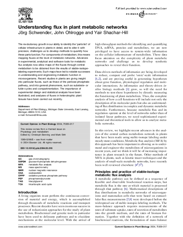 Pdf Understanding Flux In Plant Metabolic Networks