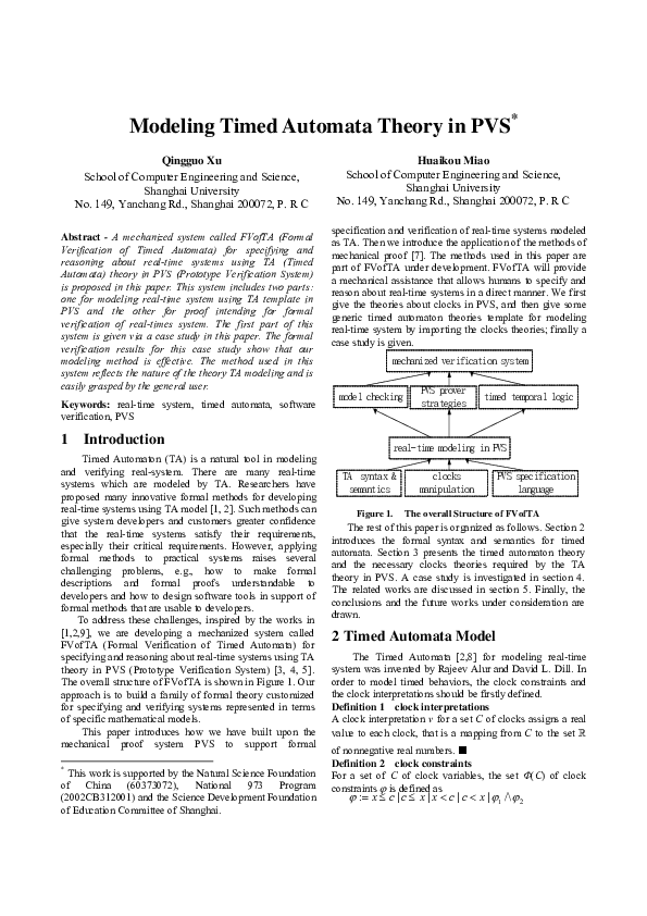 (PDF) Modeling Timed Automata Theory in PVS