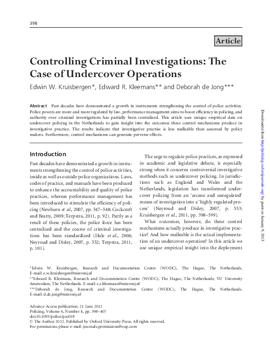 (PDF) Controlling Criminal Investigations: The Case of Undercover ...