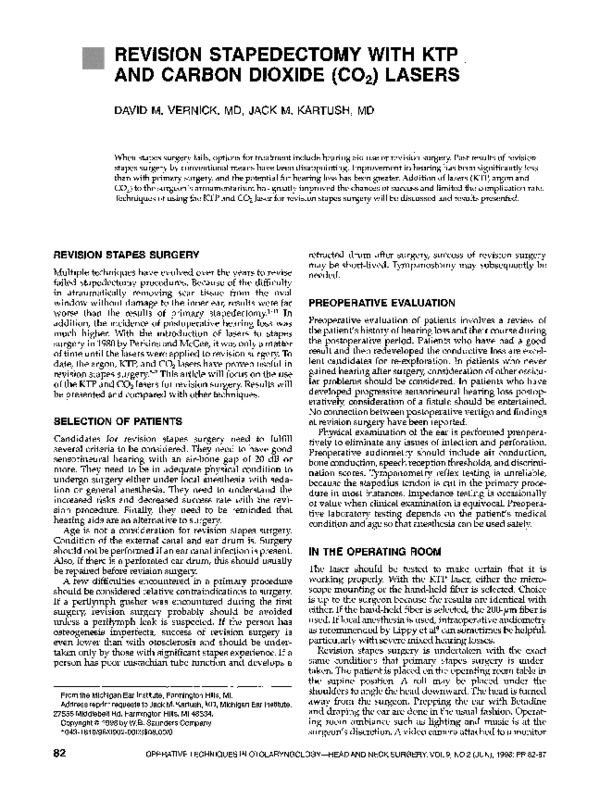 (PDF) Revision stapedectomy with KTP and carbon dioxide (CO2) lasers