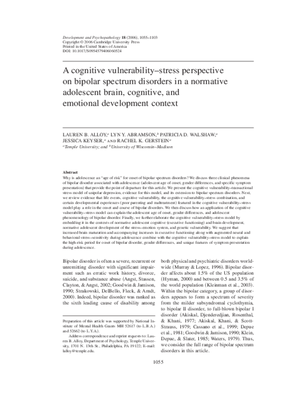 (PDF) A cognitive vulnerability–stress perspective on bipolar spectrum ...