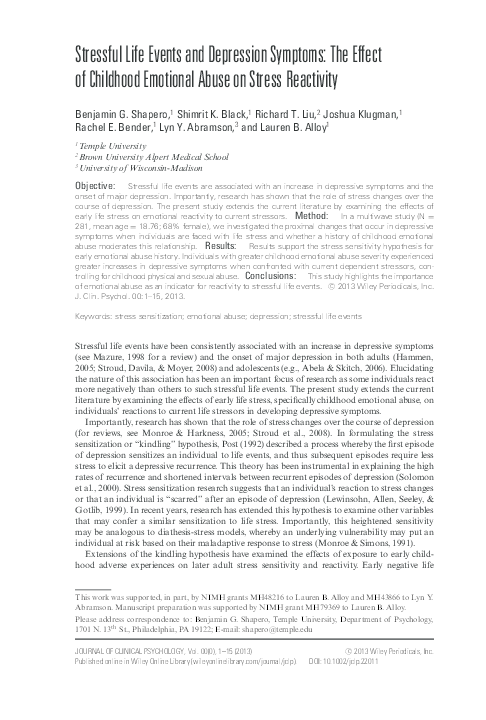 (PDF) Stressful Life Events and Depression Symptoms: The Effect of ...