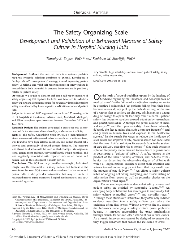 (PDF) The Safety Organizing Scale