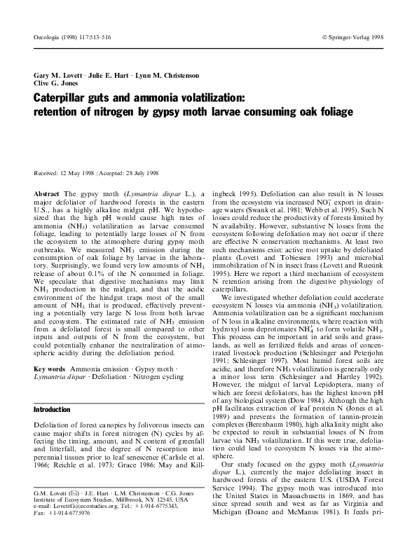 (PDF) Caterpillar guts and ammonia volatilization: retention of ...